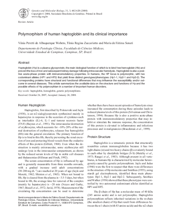 (PDF) Polymorphism of human haptoglobin and its clinical importance