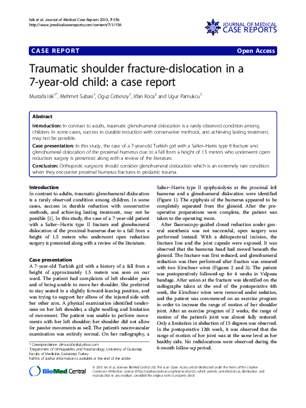 (PDF) Traumatic shoulder fracture-dislocation in a 7-year-old child: a ...
