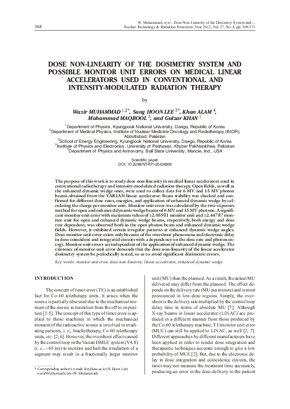 (PDF) Dose non-linearity of the dosimetry system and possible monitor unit errors on medical ...