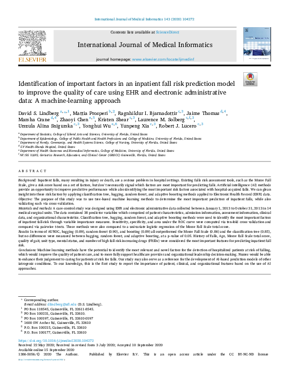(PDF) Identification of important factors in an inpatient fall risk prediction model to improve ...
