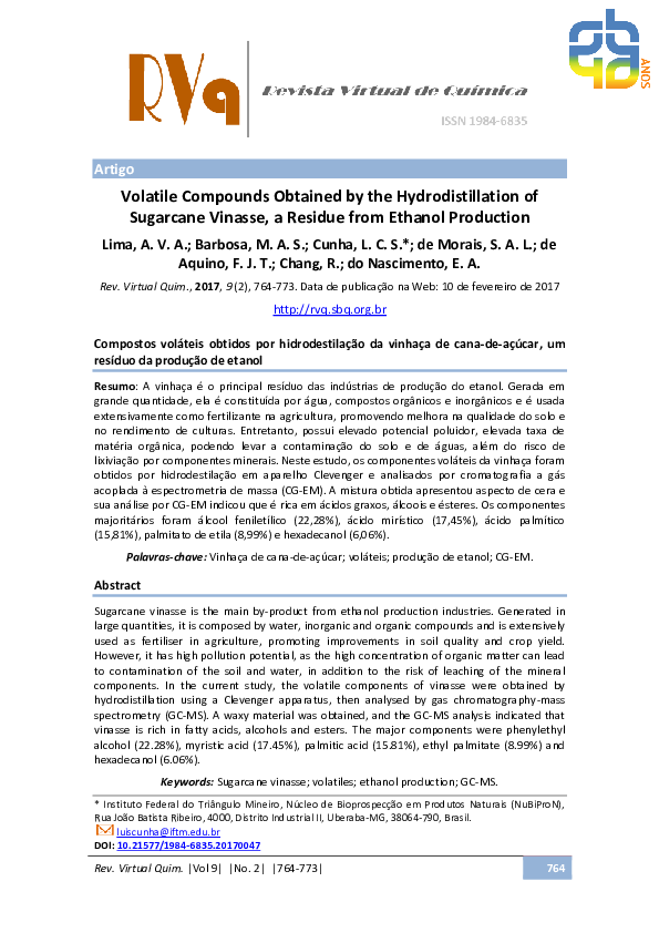 (PDF) Volatile Compounds Obtained by the Hydrodistillation of Sugarcane ...