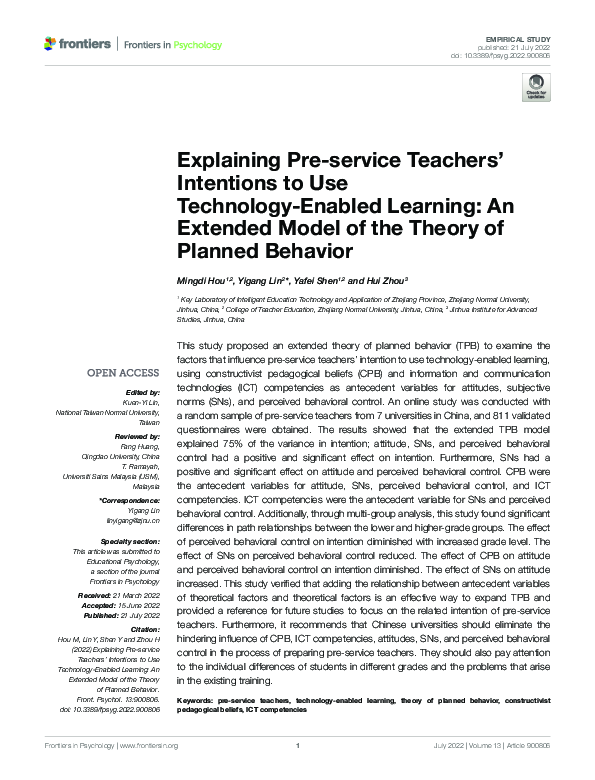 (PDF) Explaining Pre-service Teachers’ Intentions to Use Technology ...