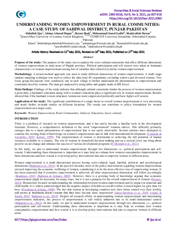 Pdf Understanding Women Empowerment In Rural Communities A Case