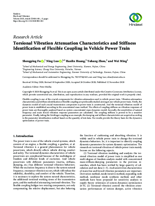 Pdf Torsional Vibration Attenuation Characteristics And Stiffness Identification Of Flexible