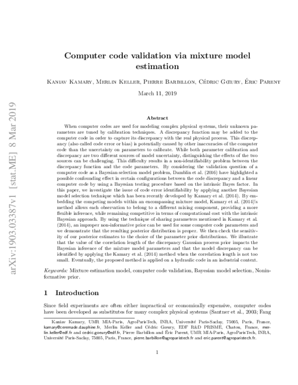 (PDF) Computer code validation via mixture model estimation