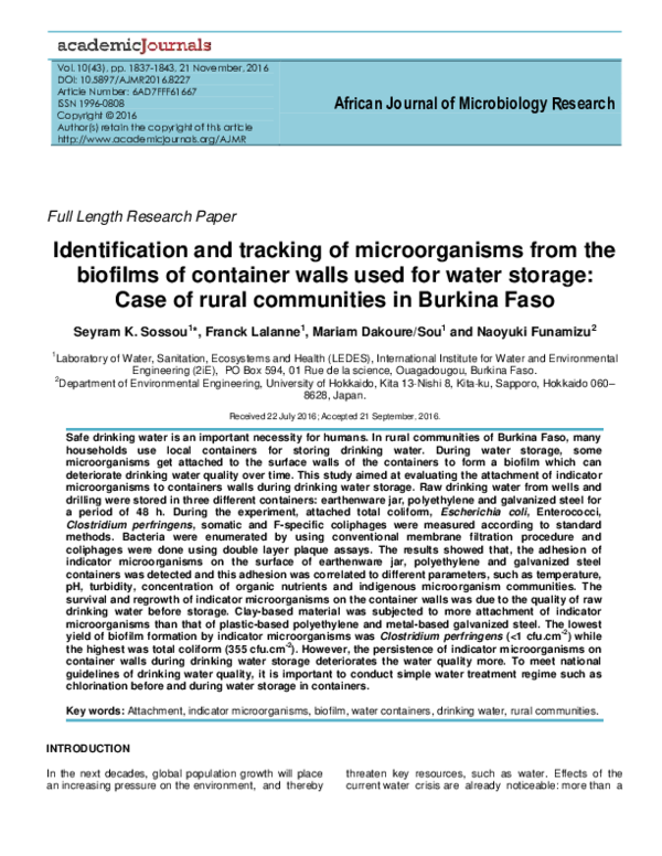 (PDF) Identification and tracking of microorganisms from the biofilms ...