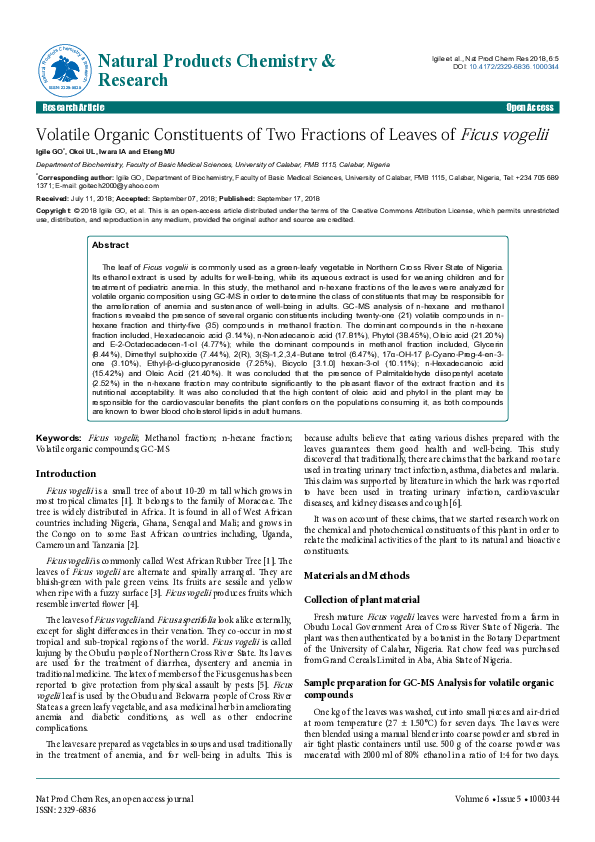 (PDF) Volatile Organic Constituents of Two Fractions of Leaves of Ficus ...