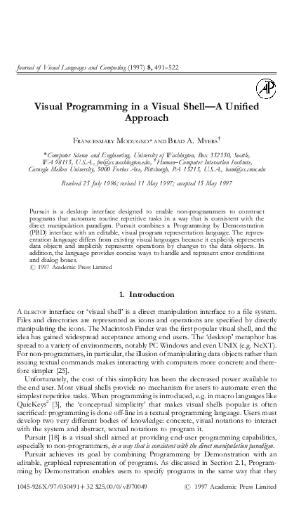 (PDF) Visual Programming in a Visual Shell—A Unified Approach (PDF) Visual Programming in a Visual Shell—A Unified Approach