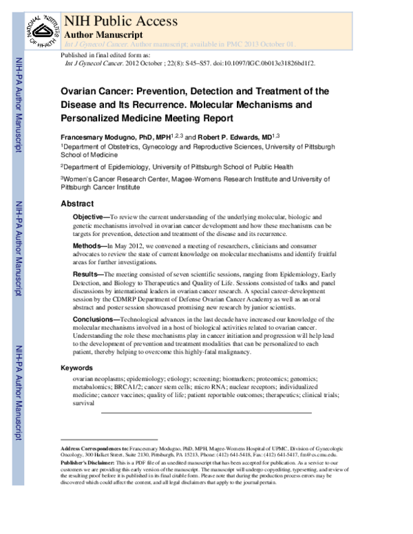 (PDF) Ovarian Cancer: Prevention, Detection, and Treatment of the ...