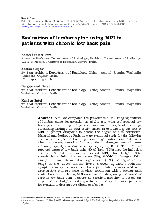 (PDF) Evaluation of lumbar spine using MRI in patients with chronic low ...