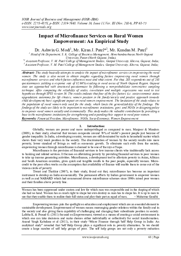 (PDF) Impact of Microfinance Services on Rural Women Empowerment: An ...