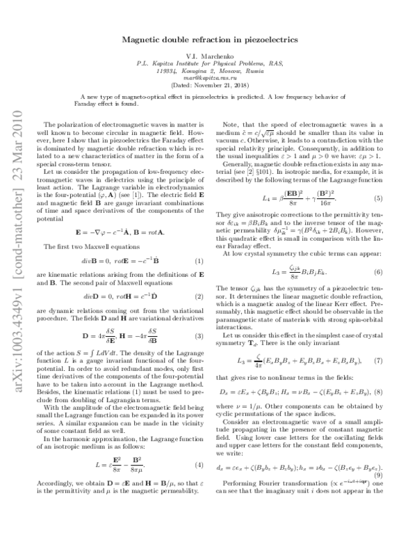 (PDF) Magnetic double refraction in piezoelectrics