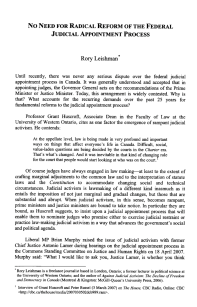 (PDF) No Need for Radical Reform of the Federal Judicial Appointment ...