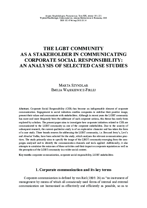 (PDF) The LGBT Community as a Stakeholder in Communicating Corporate ...