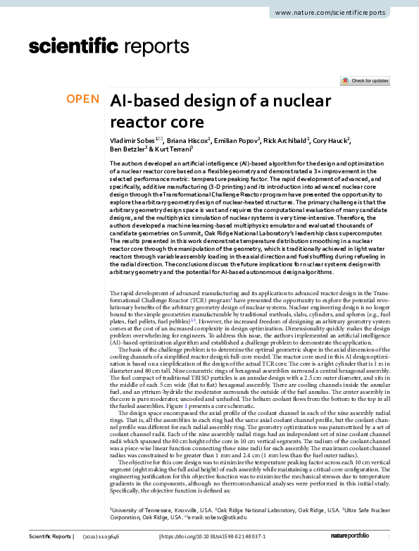 (PDF) AI-based design of a nuclear reactor core