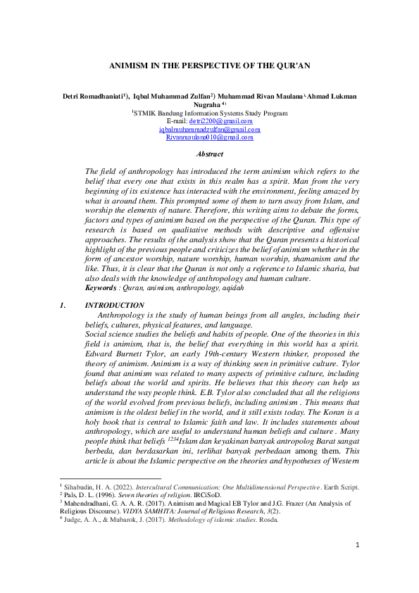 (PDF) ANIMISM IN THE PERSPECTIVE OF THE QUR'AN