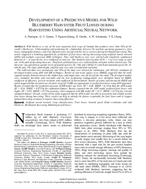 (PDF) Predictive Model for Blueberry Harvest Losses