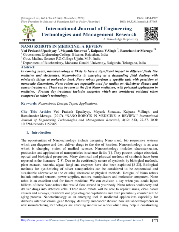 (PDF) Nano Robots in Medicine: A Review