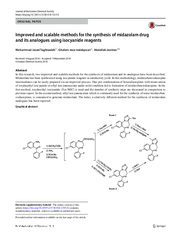 (PDF) Improved and scalable methods for the synthesis of midazolam drug ...