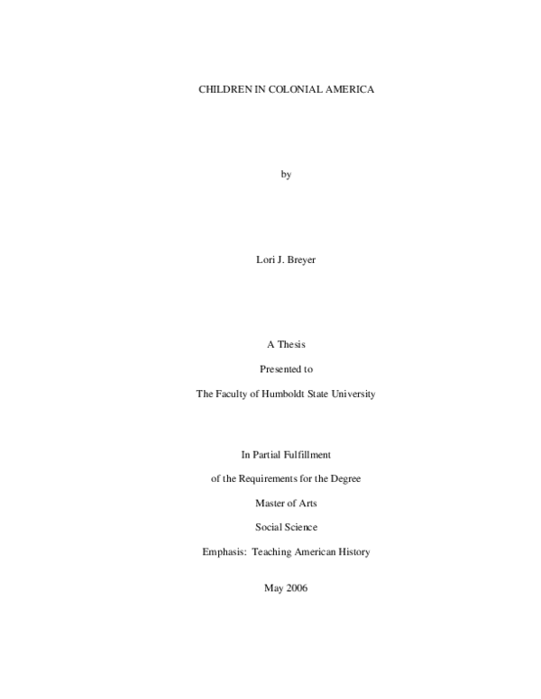 (PDF) Children in Colonial America