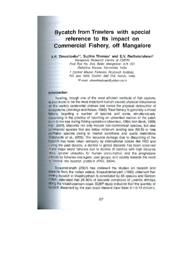 (PDF) Bycatch from Trawlers with special reference to Its Impact on ...