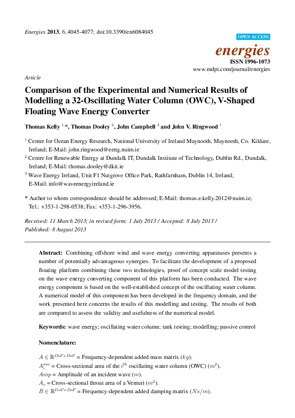 (PDF) Comparison of the Experimental and Numerical Results of Modelling a 32-Oscillating Water ...