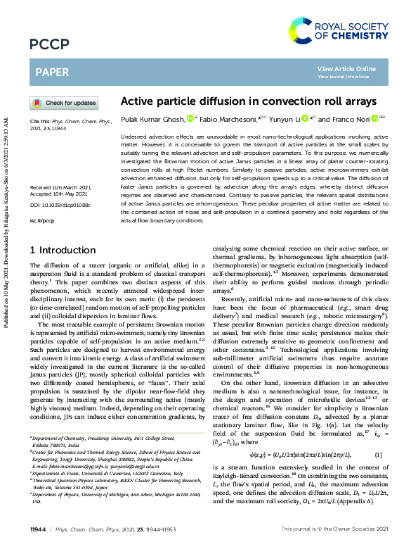(PDF) Active particle diffusion in convection roll arrays