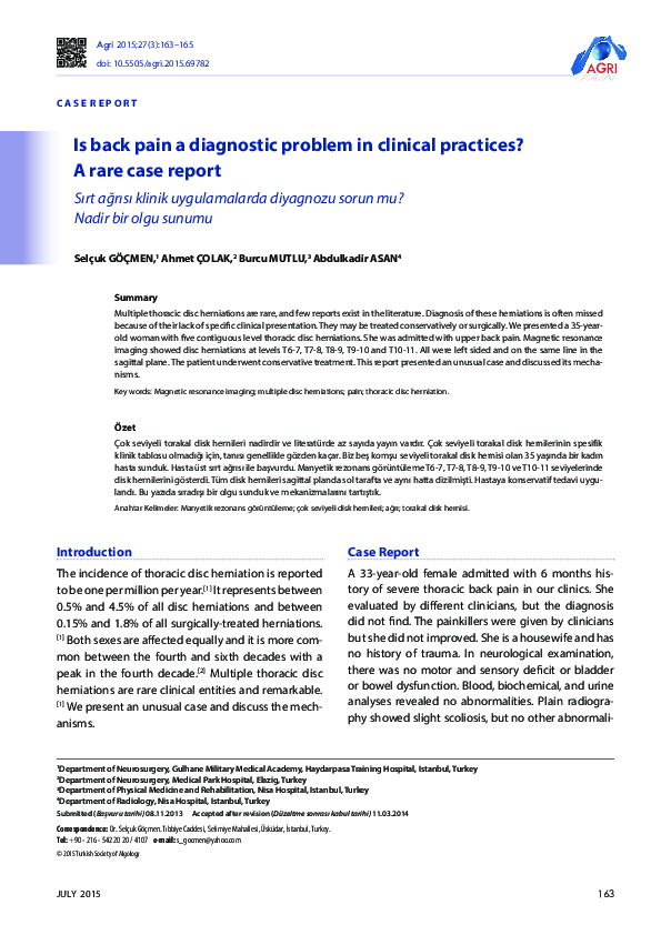 (PDF) Is Back Pain A Diagnostic Problem in Clinical Practices? A Rare ...