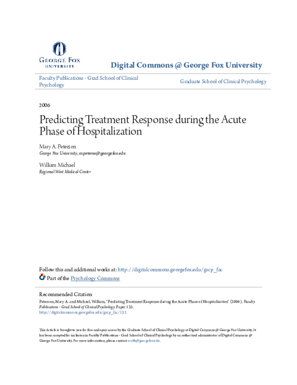 (PDF) Predicting Treatment Response During the Acute Phase of ...