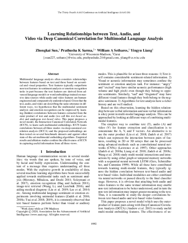 Pdf Learning Relationships Between Text Audio And Video Via Deep