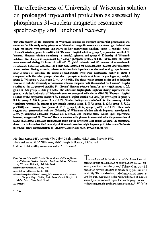 (PDF) The effectiveness of University of Wisconsin solution on ...