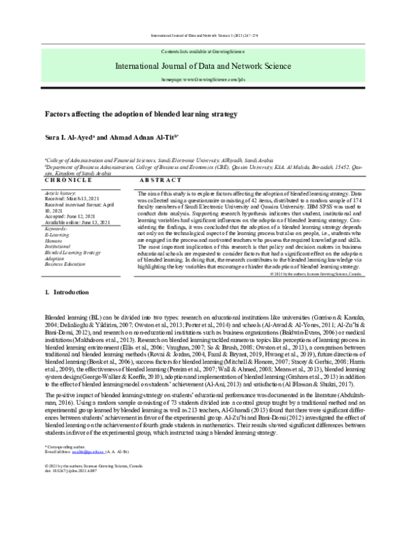 (PDF) Factors affecting the adoption of blended learning strategy