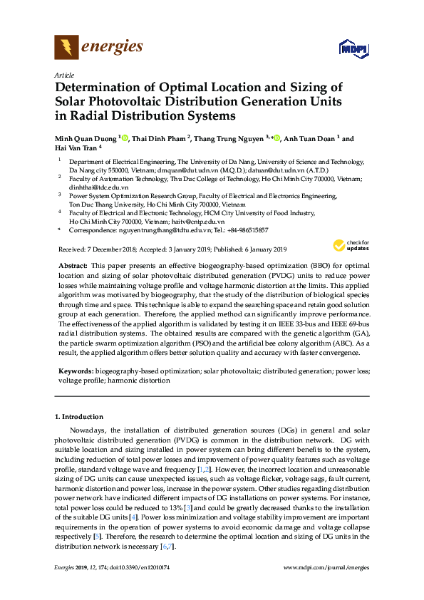 (PDF) Determination of Optimal Location and Sizing of Solar Photovoltaic Distribution Generation ...