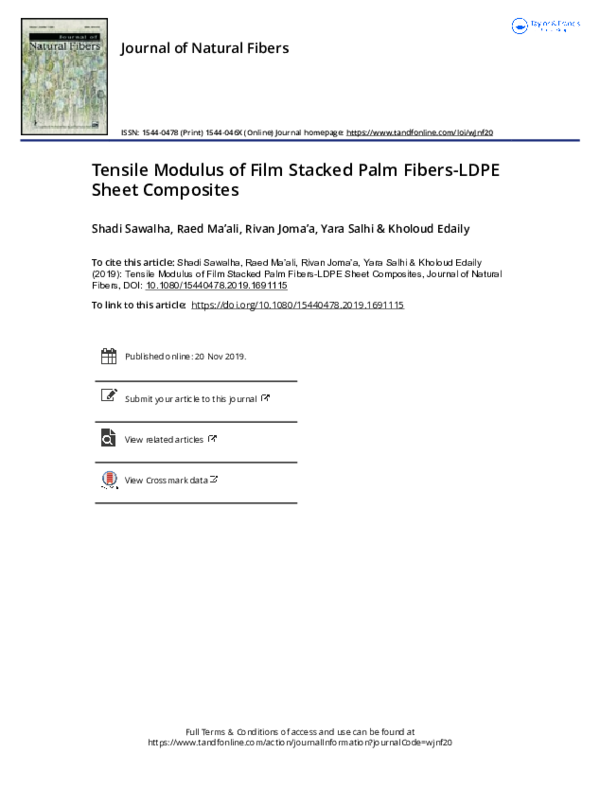 (PDF) Tensile Modulus of Film Stacked Palm Fibers-LDPE Sheet Composites