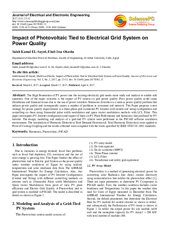(PDF) Impact of Photovoltaic Tied to Electrical Grid System On Power Quality