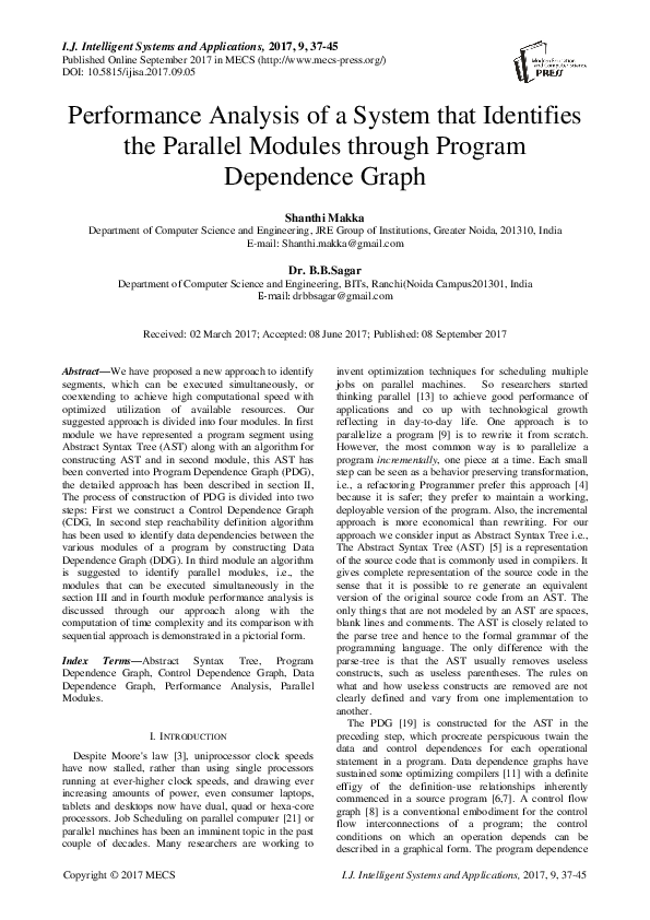 Pdf Performance Analysis Of A System That Identifies The Parallel Modules Through Program