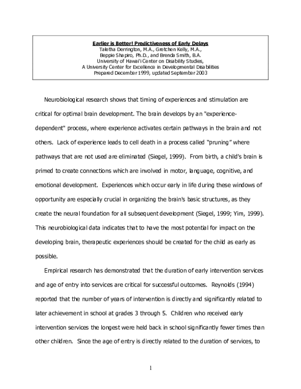(PDF) Earlier is Better! Predictiveness of Early Delays