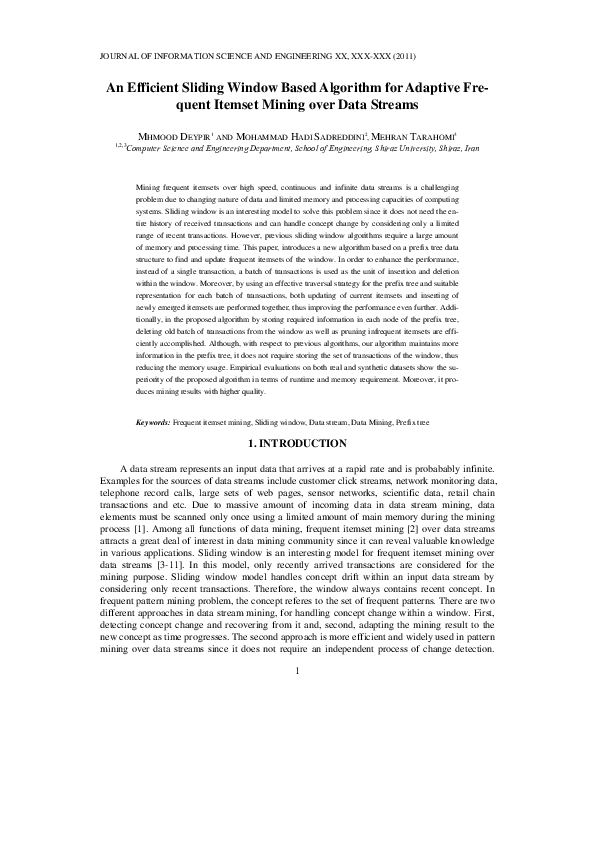(PDF) An Efficient Sliding Window Based Algorithm for Adaptive Frequent Itemset Mining over Data ...