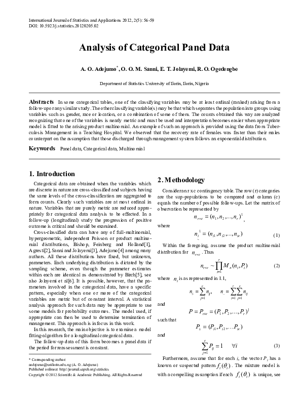 (PDF) Analysis of Categorical Panel Data