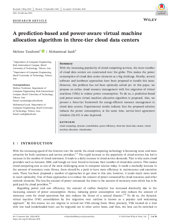 Pdf A Prediction Based And Power Aware Virtual Machine Allocation Algorithm In Three Tier