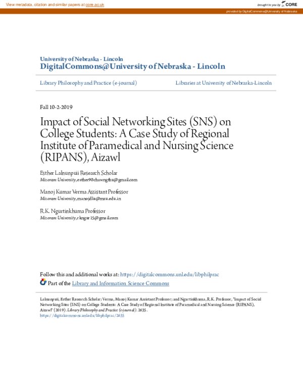 (PDF) Impact of Social Networking Sites (SNS) on College Students: A ...