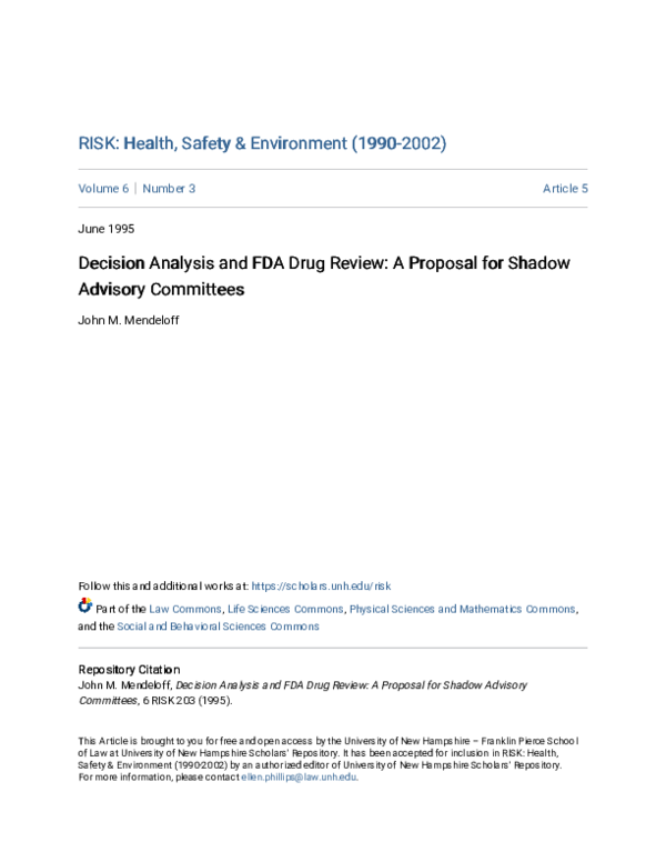 (PDF) Decision Analysis and FDA Drug Review: A Proposal for Shadow ...