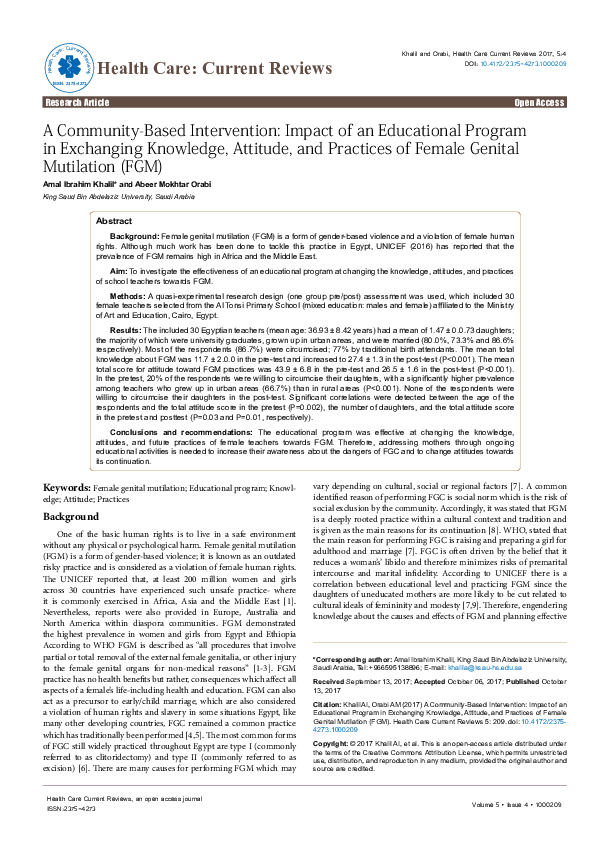 Pdf A Community Based Intervention Impact Of An Educational Program