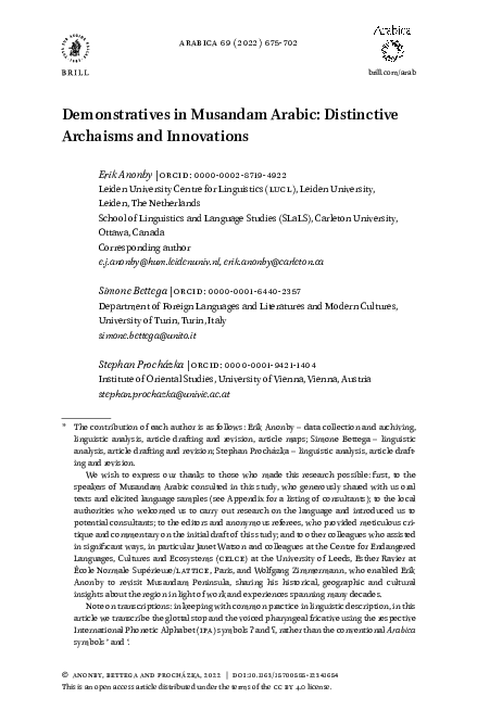(PDF) Demonstratives in Musandam Arabic: Distinctive Archaisms and ...