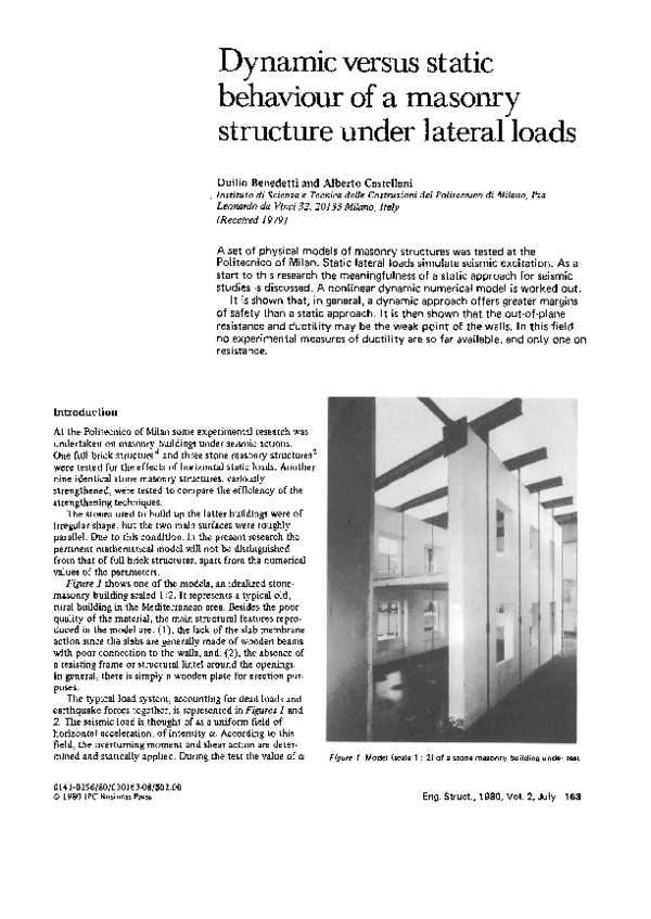 (PDF) Dynamic versus static behaviour of a masonry structure under lateral loads