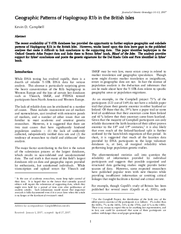 (PDF) Geographic patterns of haplogroup R1b in the British Isles