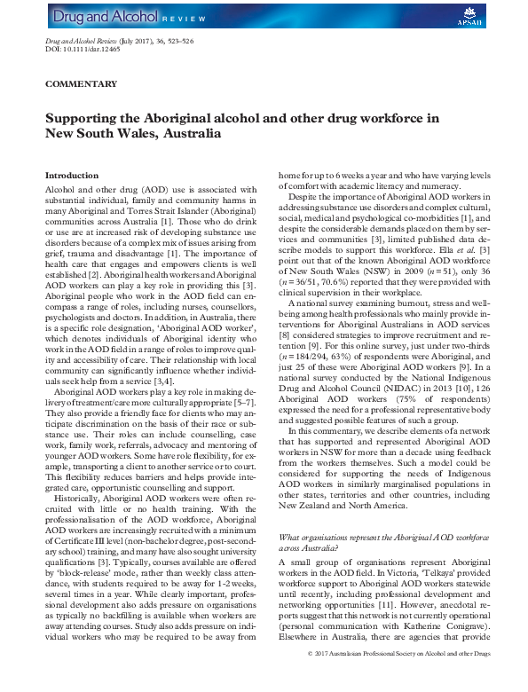 (PDF) Supporting the Aboriginal alcohol and other drug workforce in New ...