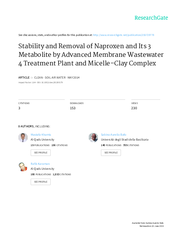 (PDF) Stability and Removal of Naproxen and Its Metabolite by Advanced ...