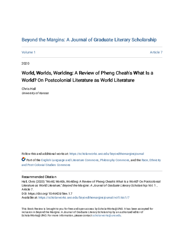 (PDF) World, Worlds, Worlding: A Review of Pheng Cheah's What Is a ...