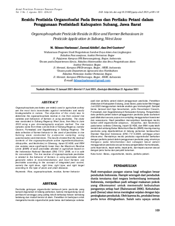 (PDF) Residu Pestisida Organofosfat Pada Beras dan Perilaku Petani ...